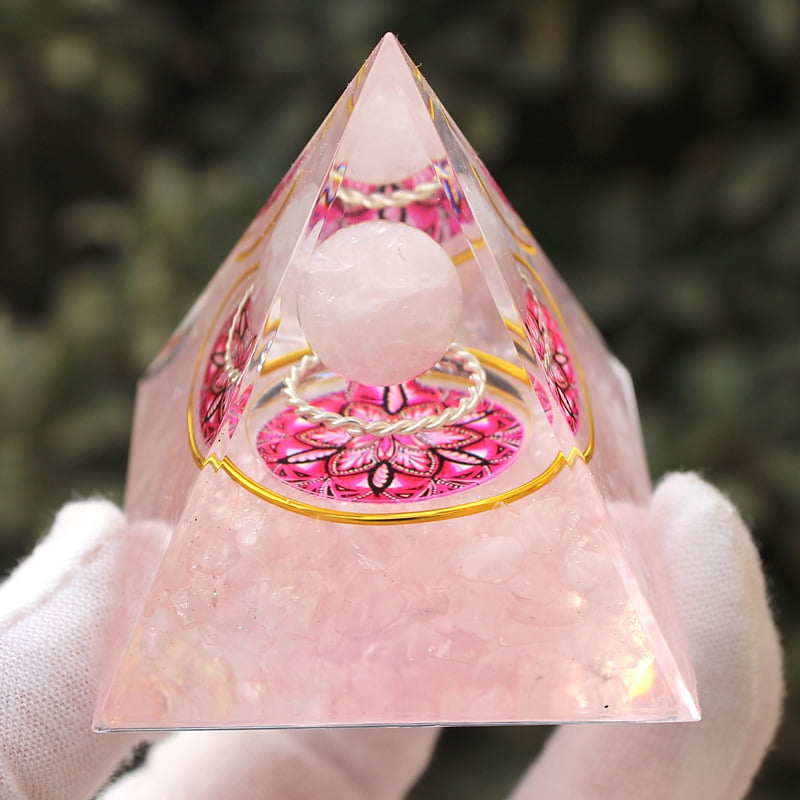 2 pc Orgonite Pyramid Resin Energy Generators Reiki Natural Rose Quartz Chips Inside for Home ...