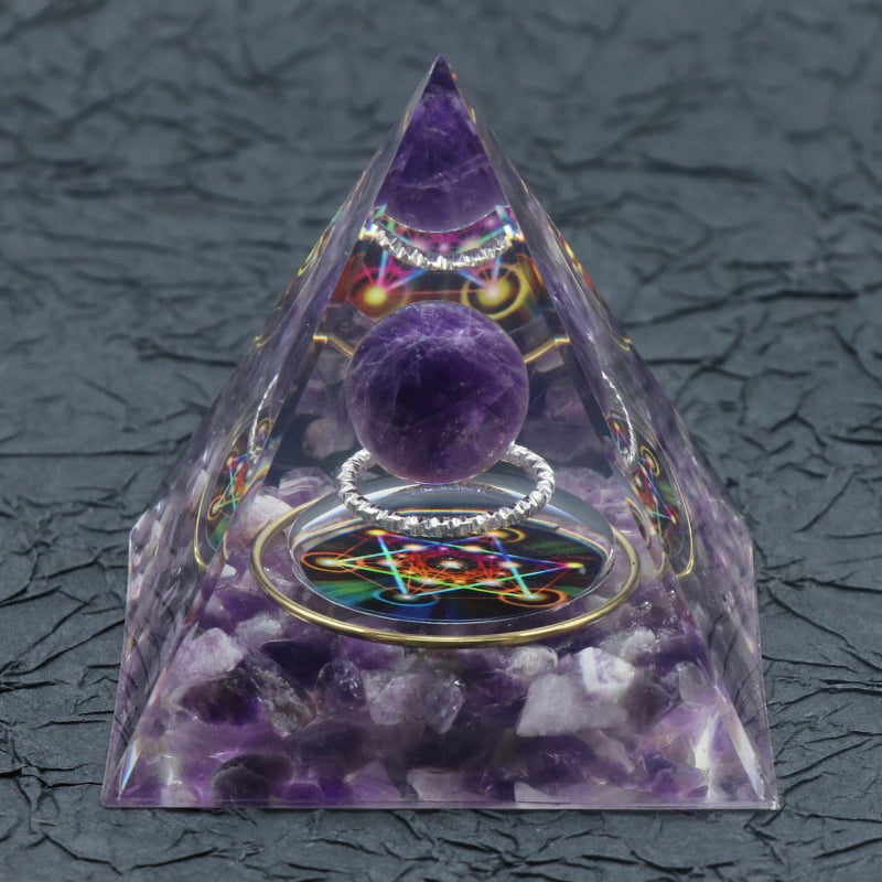 2 pc Resin Orgonite Pyramid Amethyst Energy Generator for Stress Reduce Healing Meditation ...
