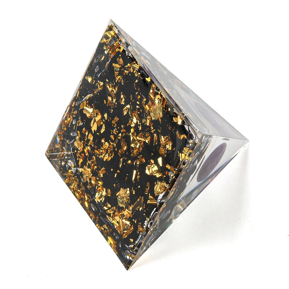 2 pc Resin Orgonite Pyramid Display Decorations with Natural Obsidian ...