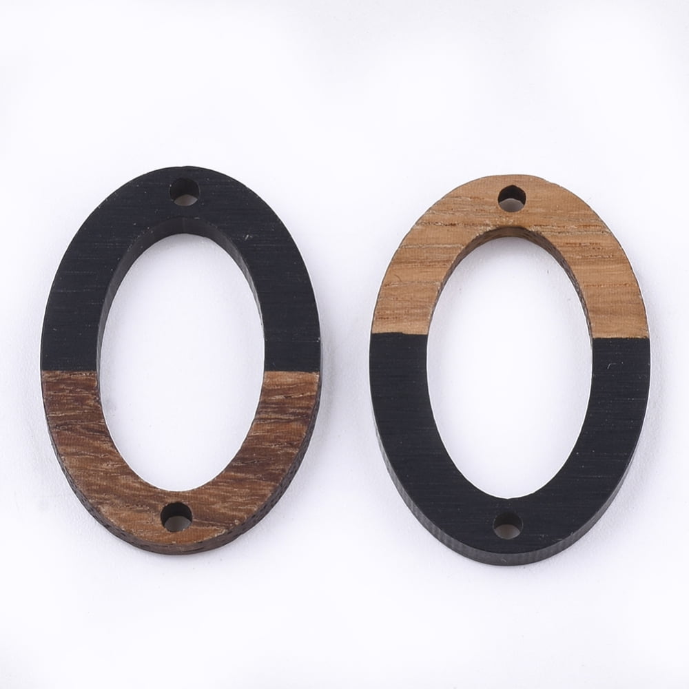 2 pc Resin Walnut Wood Links connectors Oval Black 28.5x19.5x3~4mm Hole ...