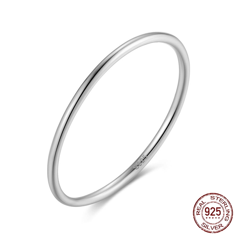 2 pc Rhodium Plated 925 Sterling Silver 1mm Thin Finger Rings Stackable Plain Band Ring for ...