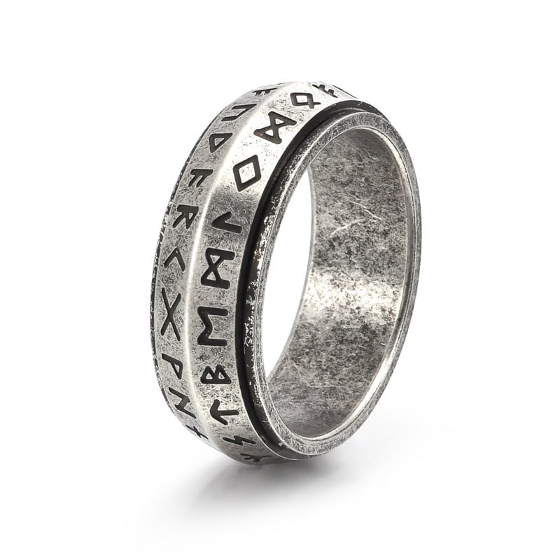 2 pc Rune Words Viking Amulet Stainless Steel Rotating Finger Ring ...