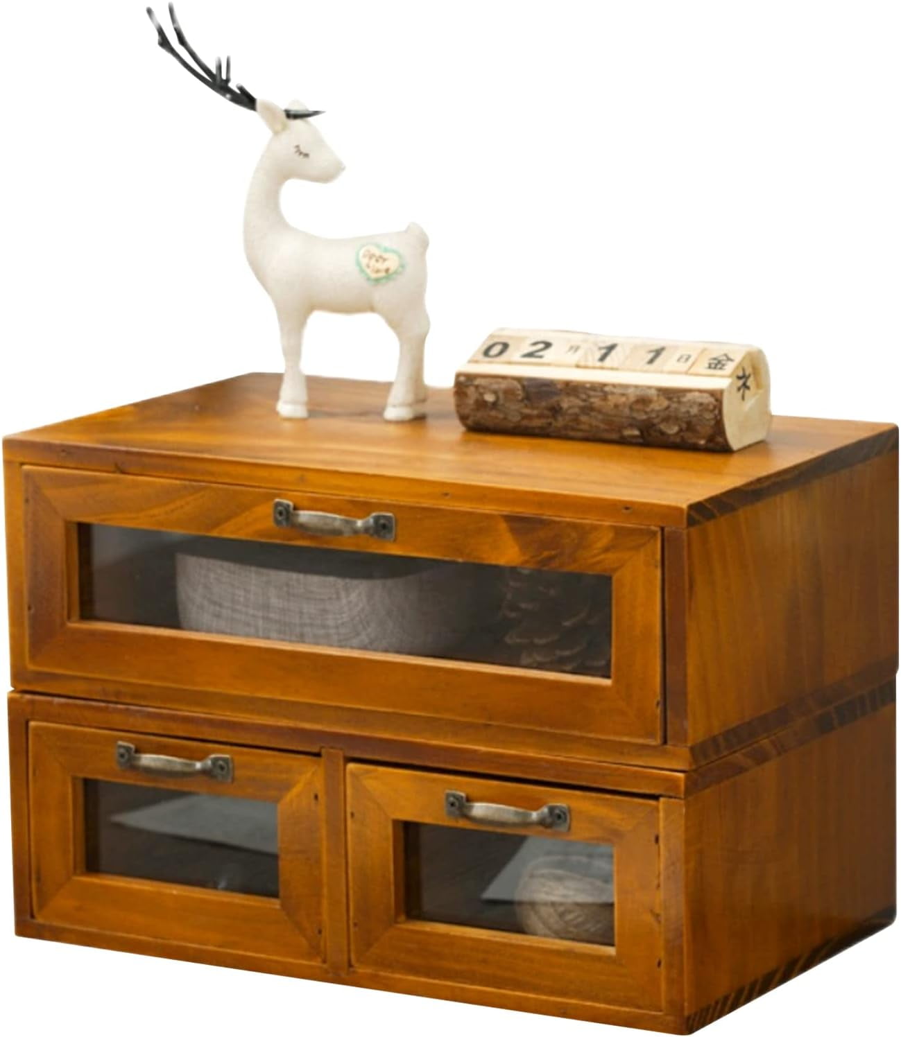 2-pc Stackable Storage Drawers - See-Through Wooden Storage Cabinets ...