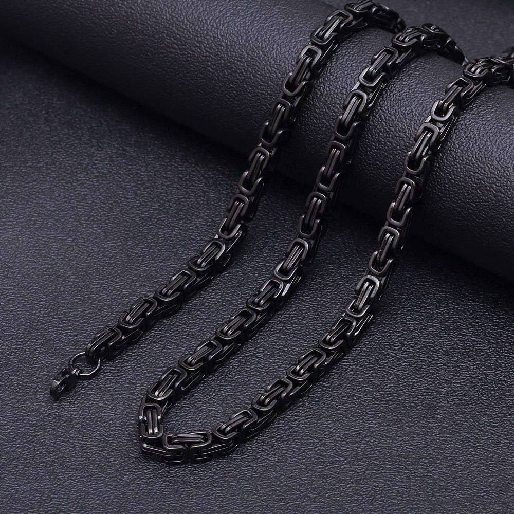 2 pc Stainless Steel Byzantine Chains Necklaces for Men Black 23.62 ...