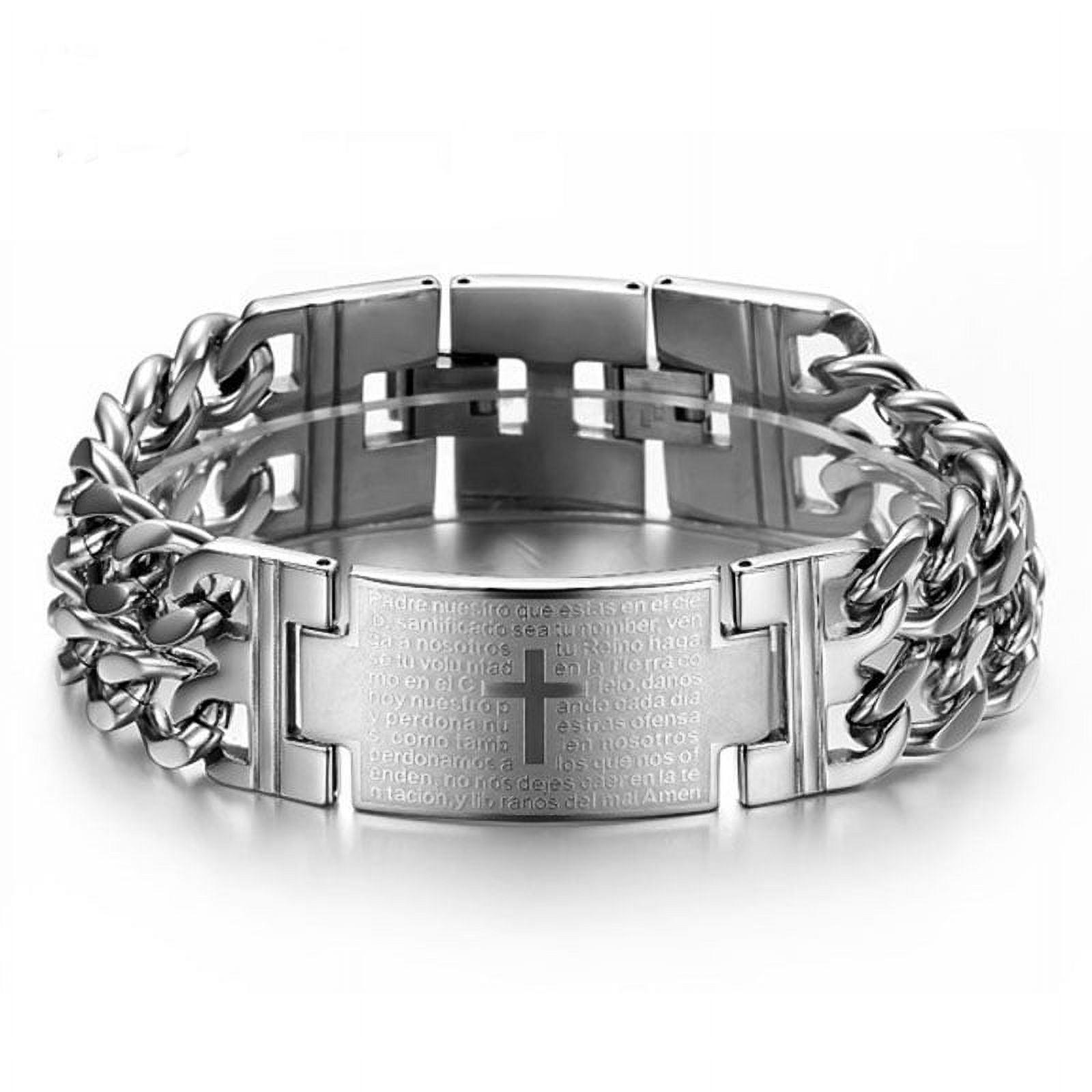 2 pc Stainless Steel Rectangle with Holy Writ Link Bracelet for Men ...