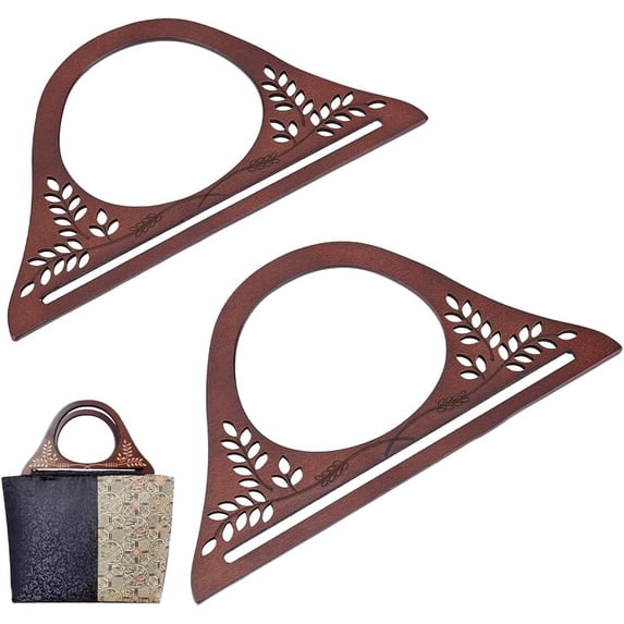 2 pc Wooden D-shaped bag Handles Hollow-out Flower Pattern Coconut ...