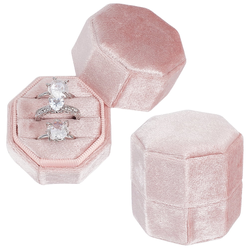 2 pcs 3-Slot Octagon Velvet Rings Box Pink Jewelry Ring Box Ring ...