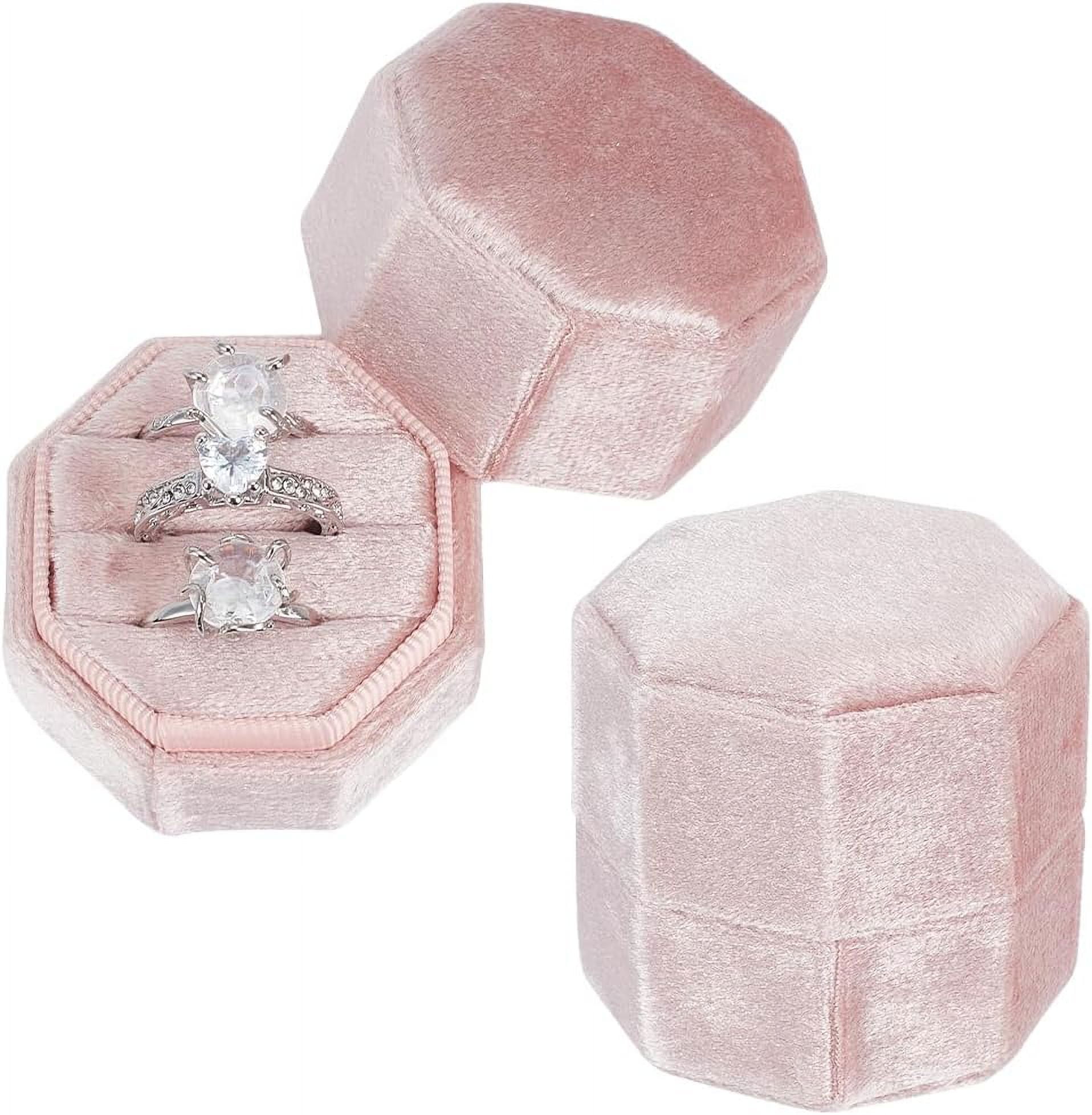 2 pcs 3-Slot Octagon Velvet Rings Box Pink Jewelry Ring Box Ring ...
