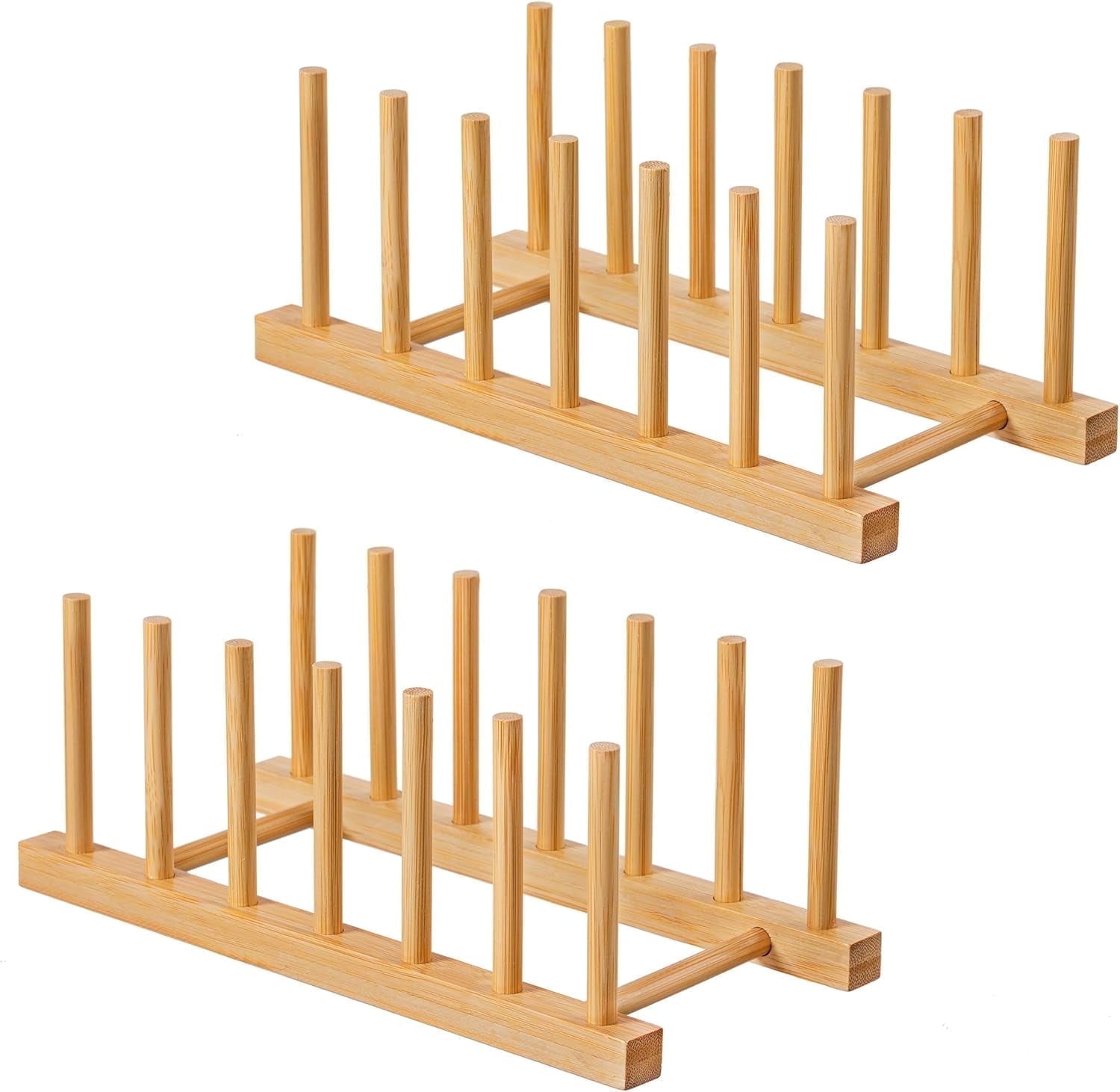 SOFTGAS 2PCS Bamboo Dish Racks，Bamboo Kitchen Organizer Set，6 - slot ...