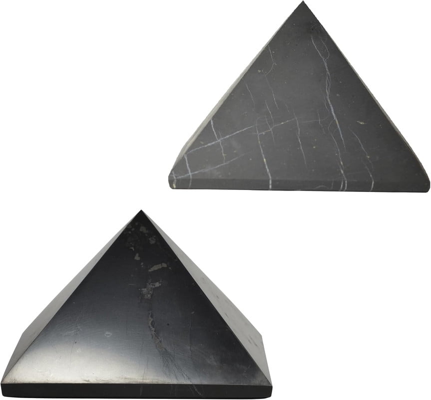 2 pcs Authentic Shungite Pyramid 80mm (3.15) Polished & Unpolished Real ...