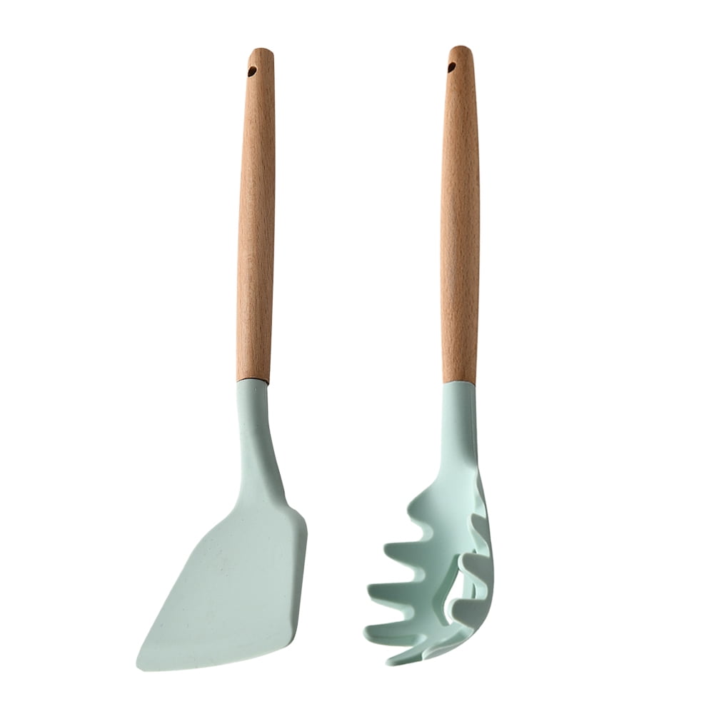 2 pcs BPA Free Non-stick Silicone Cooking Kitchen Utensils Set , Wooden ...