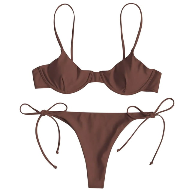 2 Pcs Bikinis For Womens Solid Casual Triangle Tie Side Bikini Set