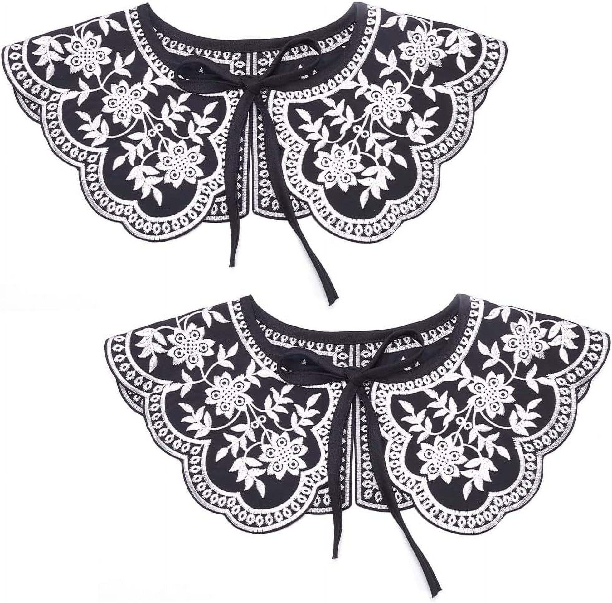 2 pcs Black Embroidered Lace Neckline Trim Detachable Lace Collar ...