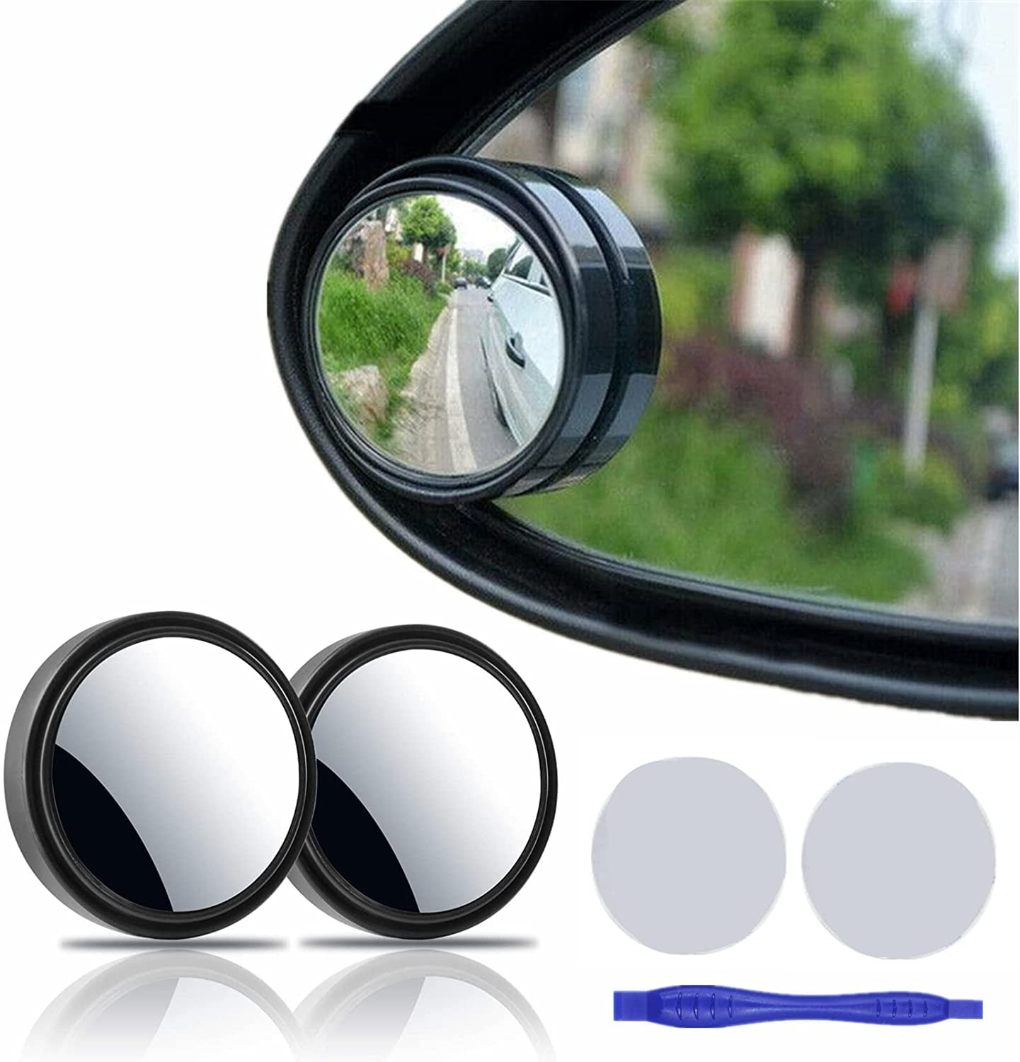2 pcs Blind Spot Mirrors, 2" Round HD Glass Convex 360° Wide Angle Side ...