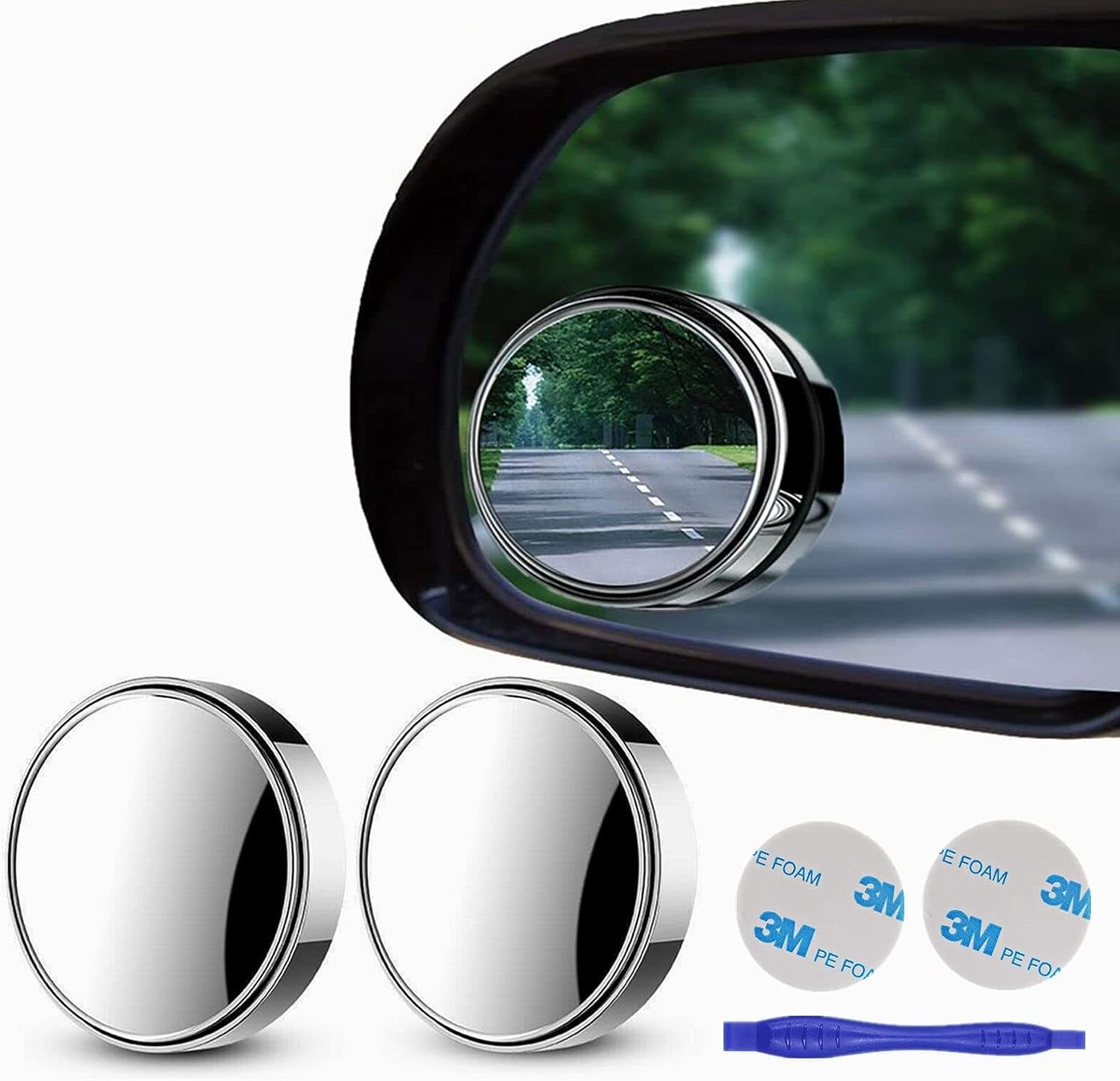 2 pcs Blind Spot Mirrors, 2" Round HD Glass Convex 360° Wide Angle Side ...