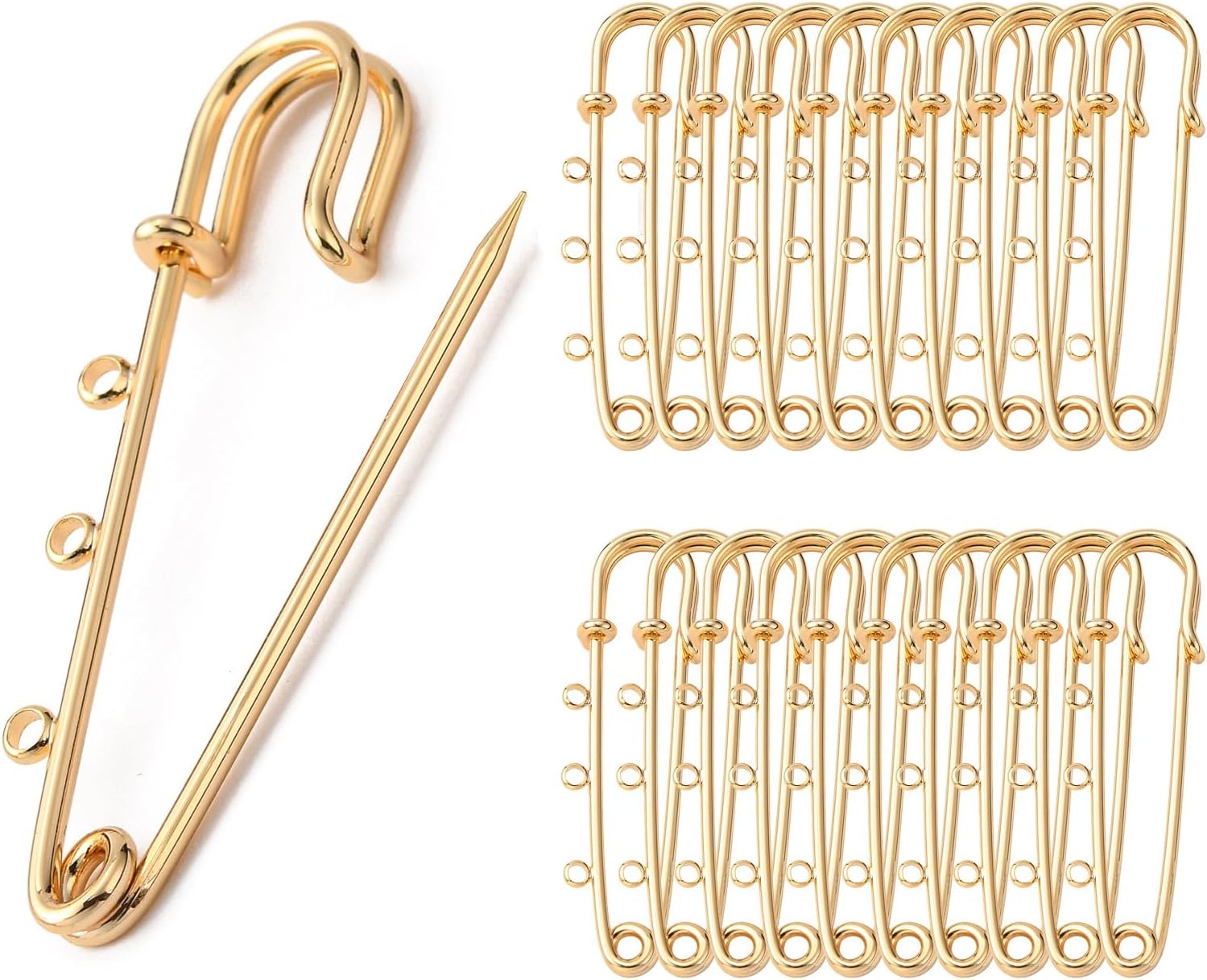 2 pcs Brooch Safety Pins 18K Gold Plated Kilt Pins with Loops Heavy ...