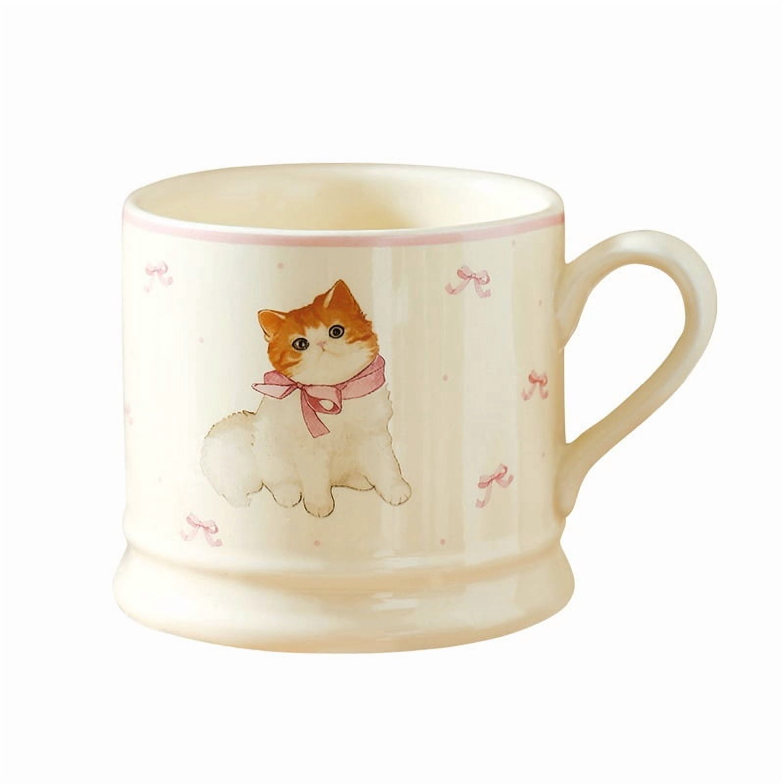2 pcs Cartoon Cat Ceramic Mug Set with Bow Detail - Cute Couple Water ...