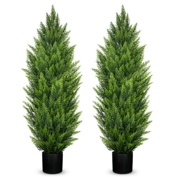 2 pcs Cedar Tree Artificial 4ft Potted Topiary Trees Artificial Outdoor ...