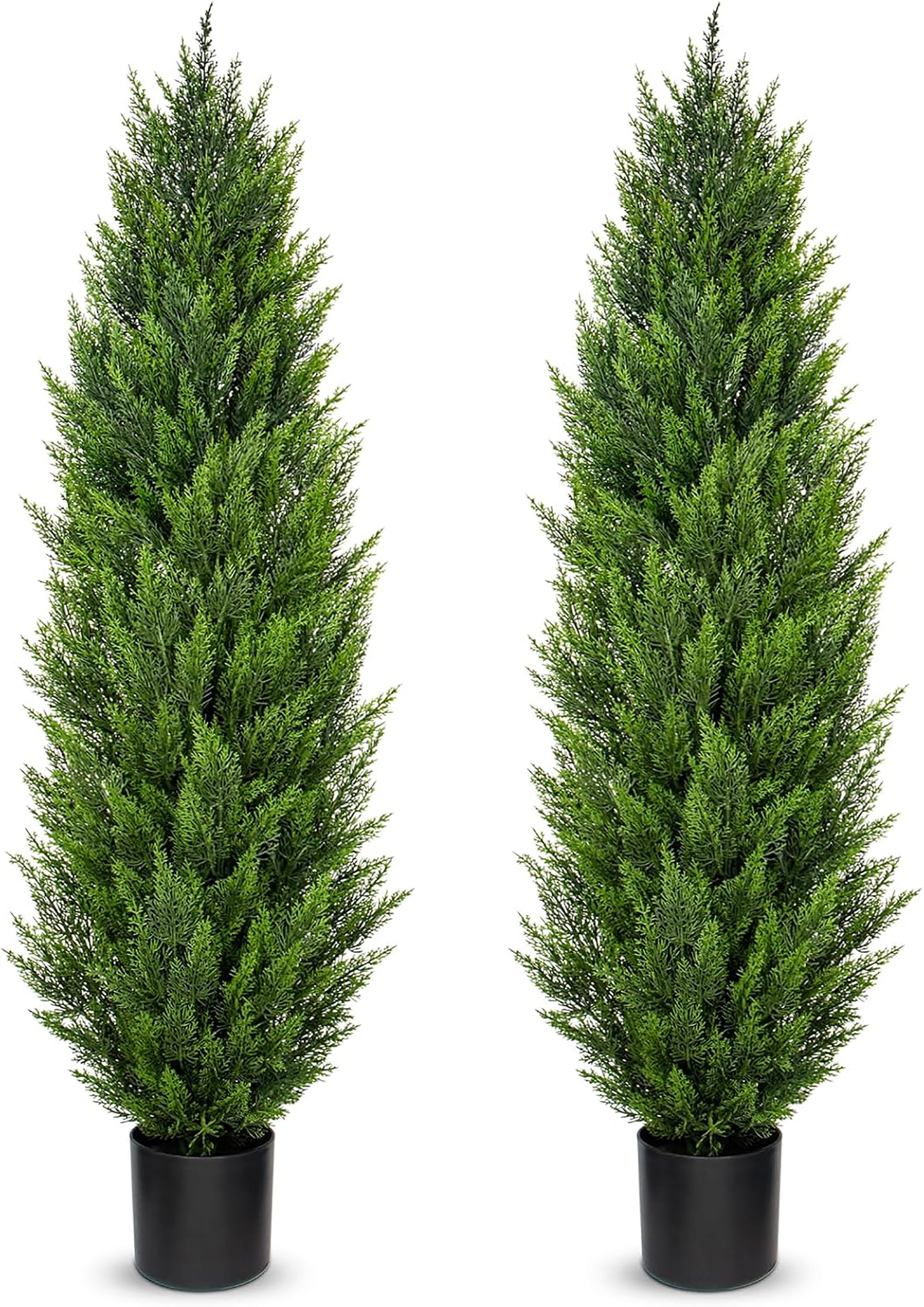 2 pcs Cedar Tree Artificial 5ft Potted Topiary Trees Artificial Outdoor ...