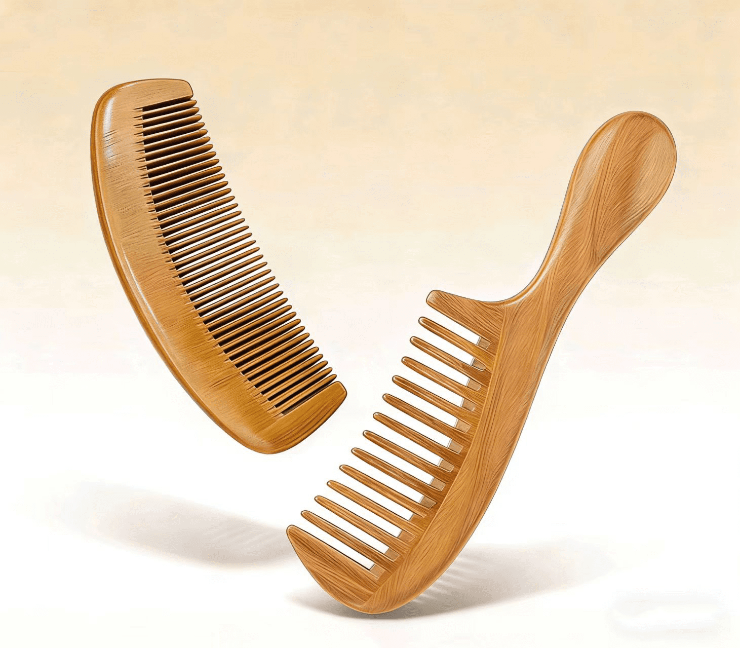2 pcs Handmade Sandalwood Hair Combs Set - Anti-Static Scented Wooden ...