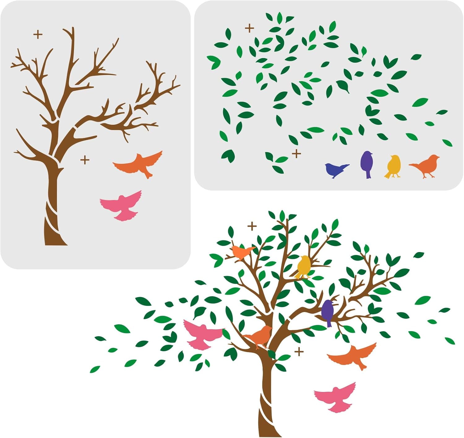 2 pcs Layered Tree Stencil 11.7x8.3inch Reusable Tree Stencil Flying ...