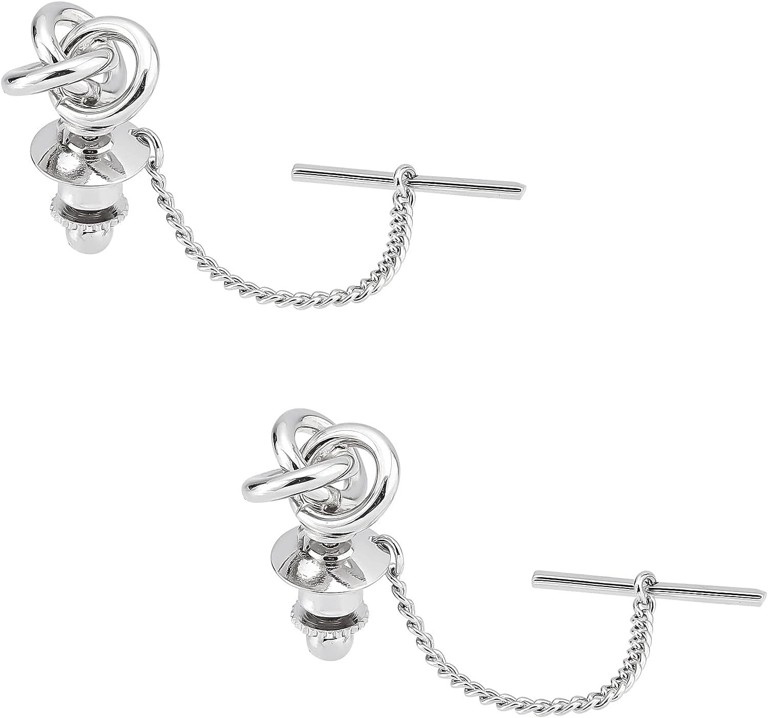 2 pcs Men's Tie Tack with Chain Brass Knot Shape Tie Tack Platinum Men ...