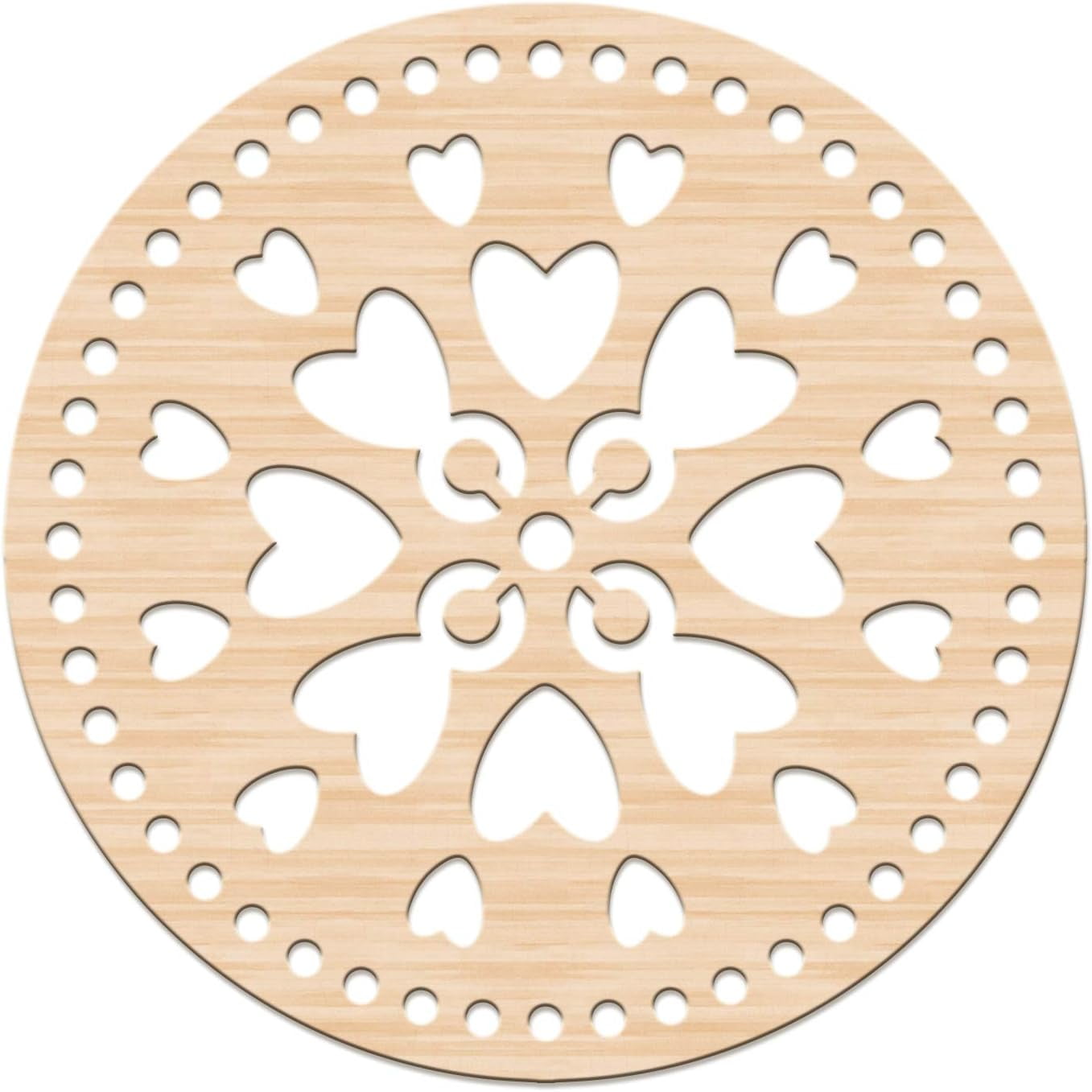 2 pcs Natural Wooden Basket Bottom 7.8 Inch Heart Pattern Circle Bag ...