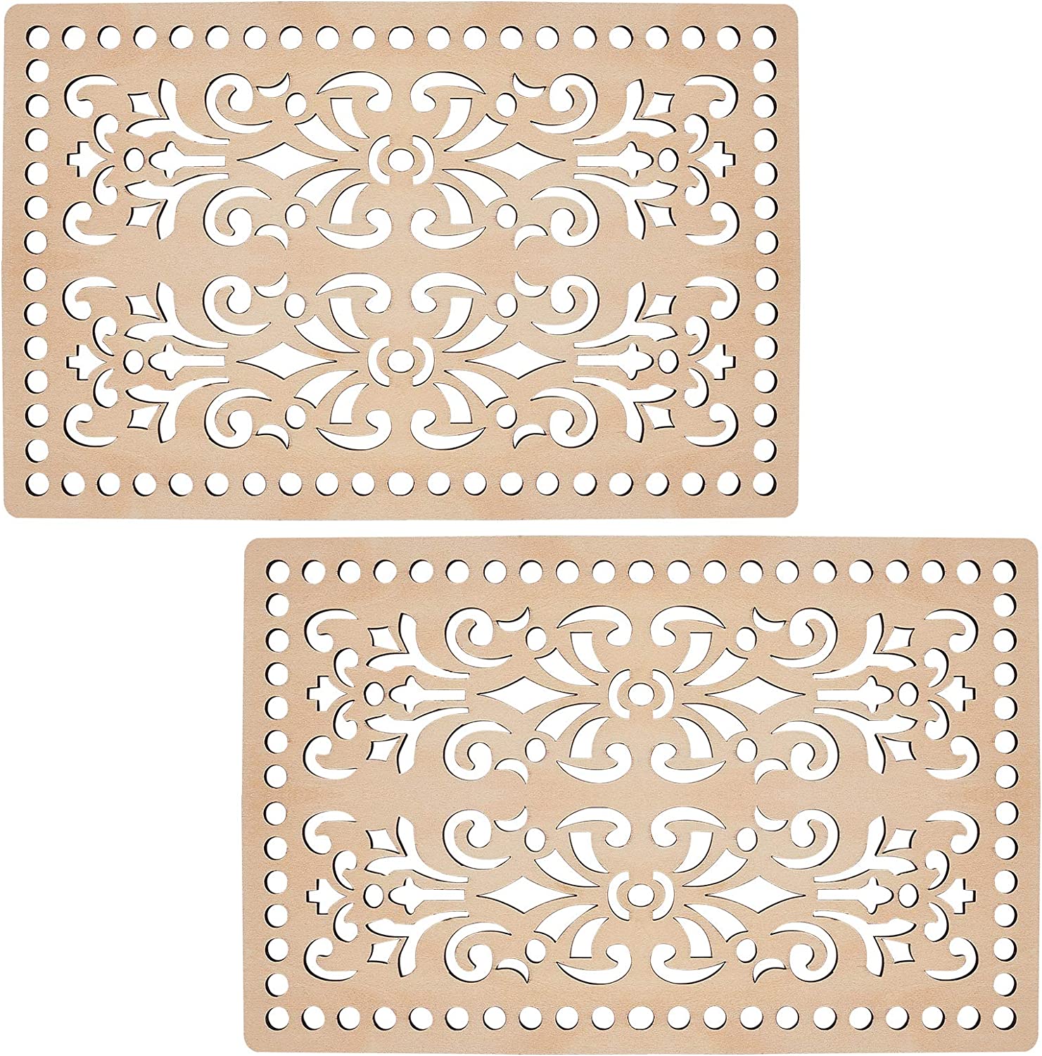 2 pcs Natural Wooden Basket Bottom 8.4 x 5.4 Inch Rectangle with Flower ...