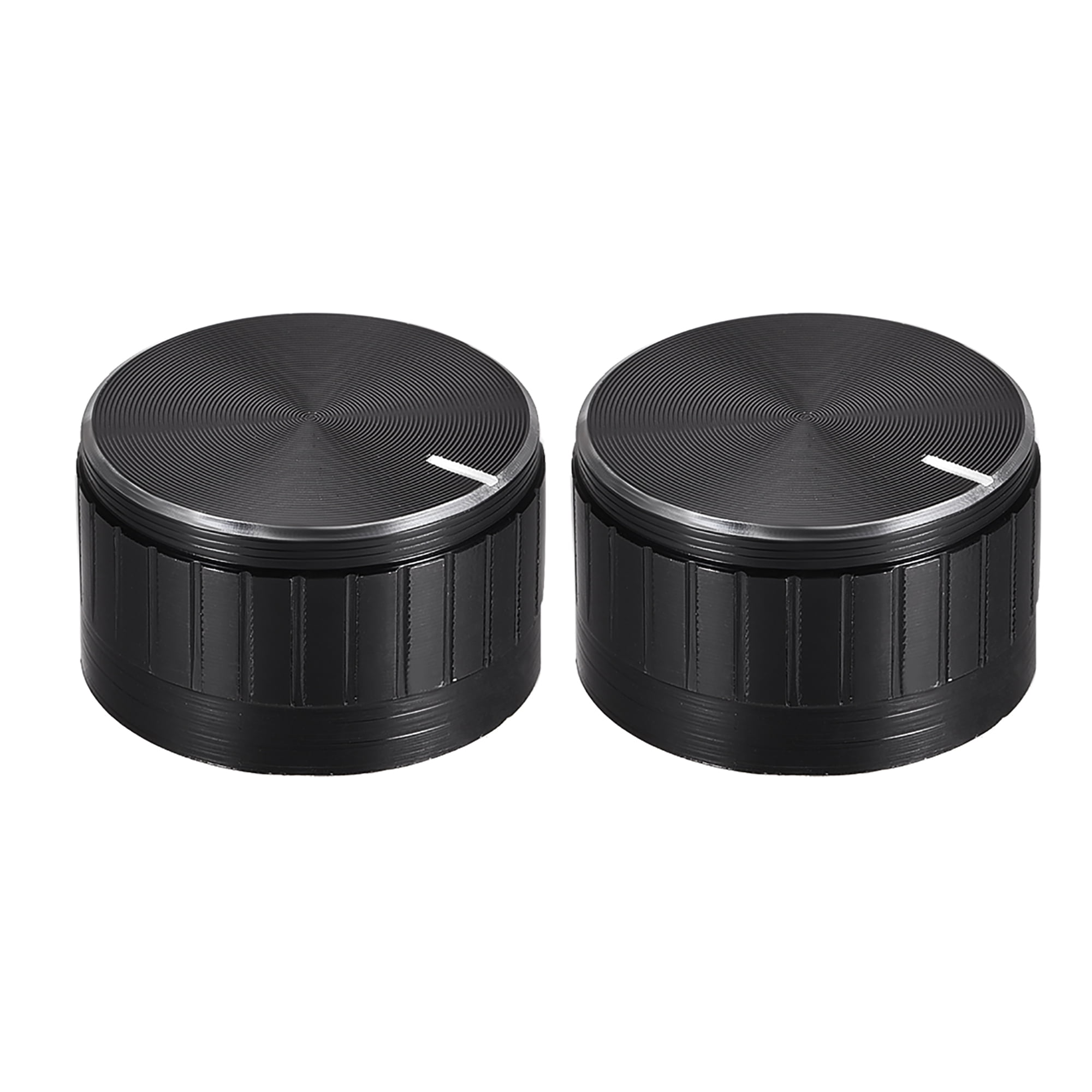 2 pcs Potentiometer Knob Knurled Shaft Black Aluminum Groove Surface ...