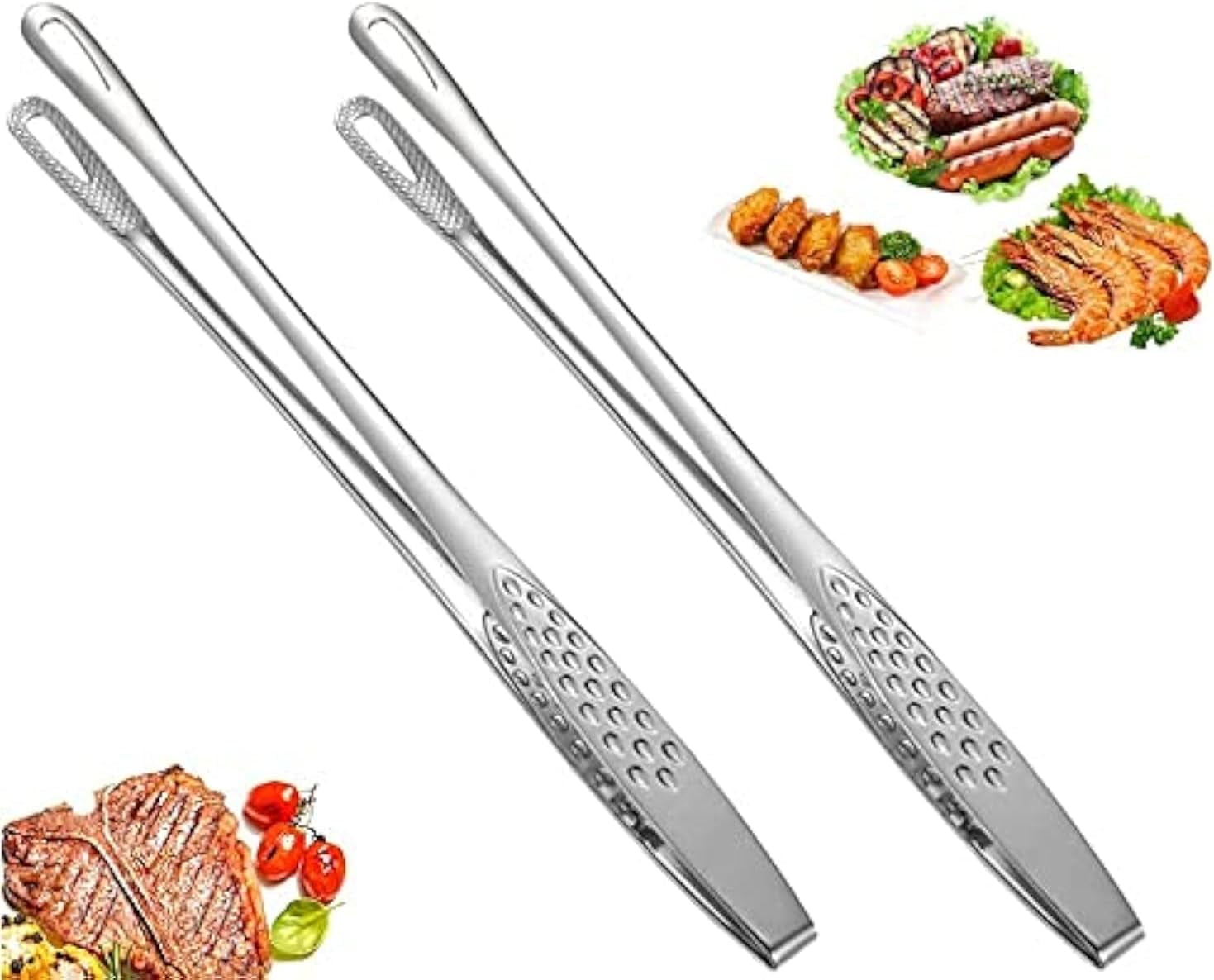 2 pcs Stainless Steel Food Tongs Japanese Style Multifunction Cooking ...