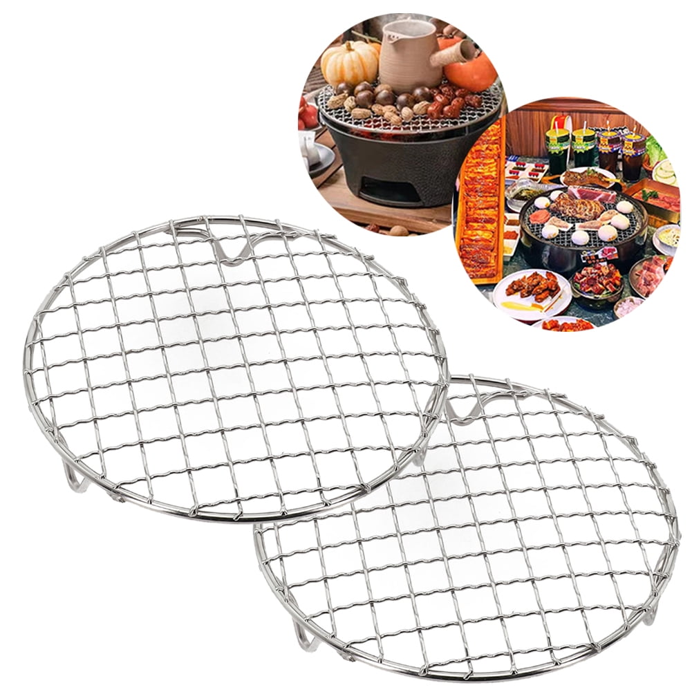 2 pcs Stainless Steel Round Grid Net Barbecue Net Baking Tray BBQ Grid ...