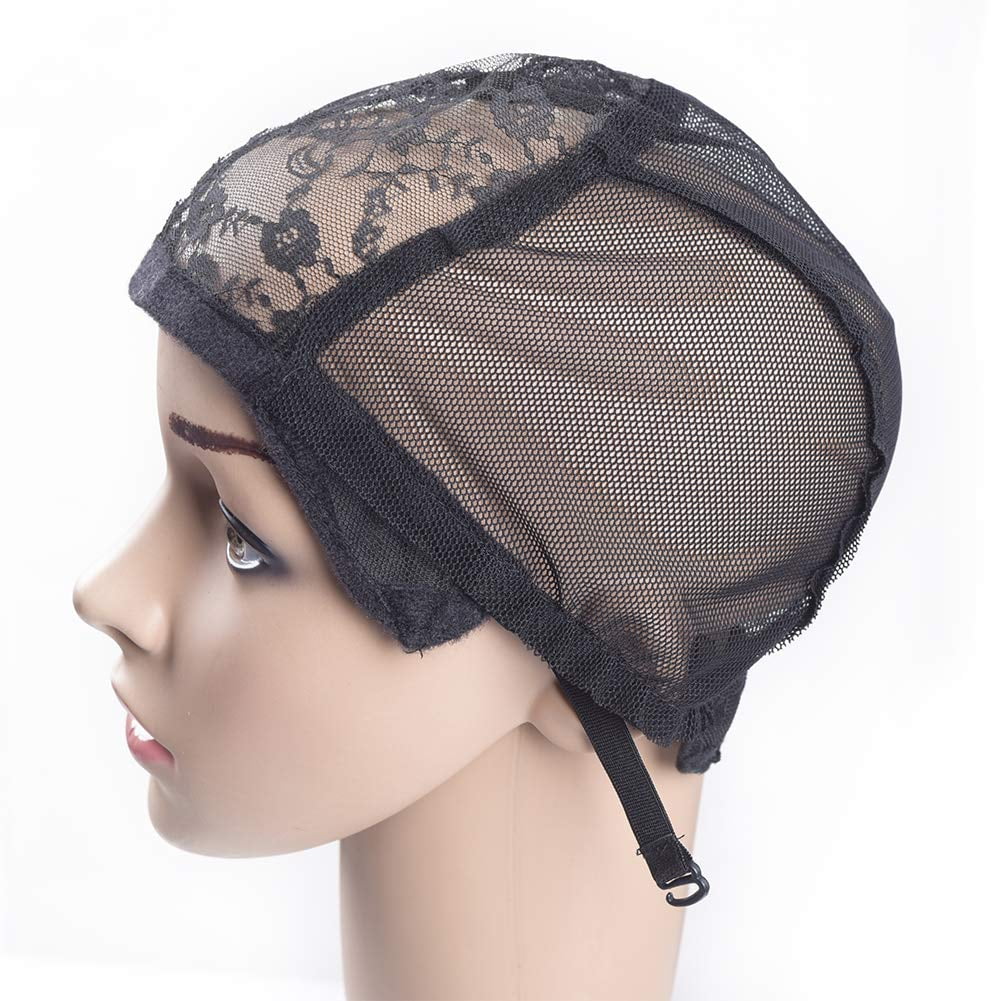2 pcs Wig Caps with Adjustable Strap for Making Wigs Black Lace Net for ...