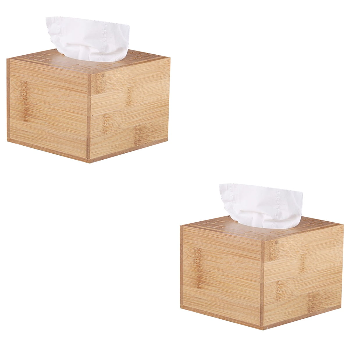 2 pcs Wooden Tissue Box Square Bamboo Desktop Paper Box Cover Napkin ...