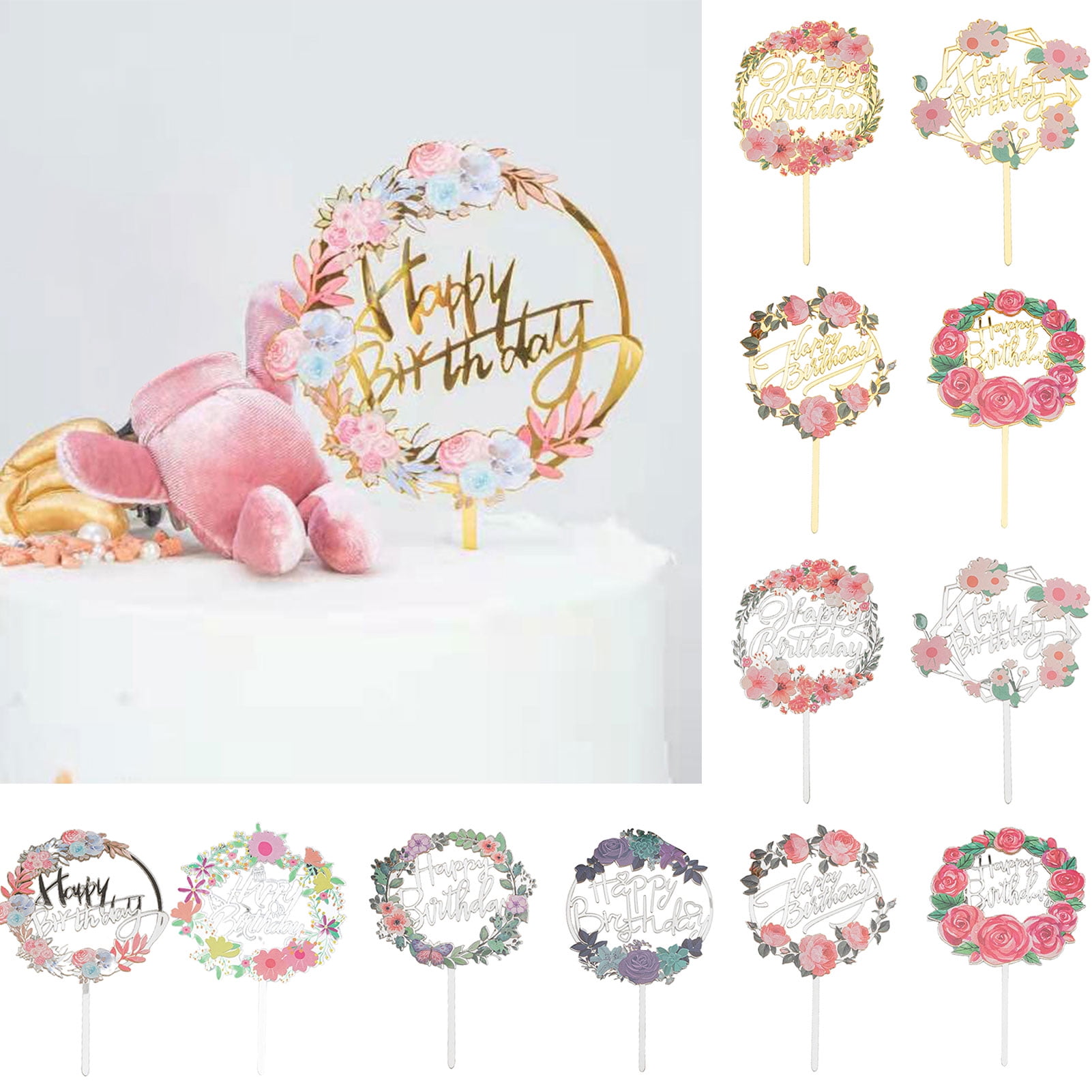 2 pcs birthday cake topper, happy birthday cake toppers /cupcake toppers, birthday decorations ...