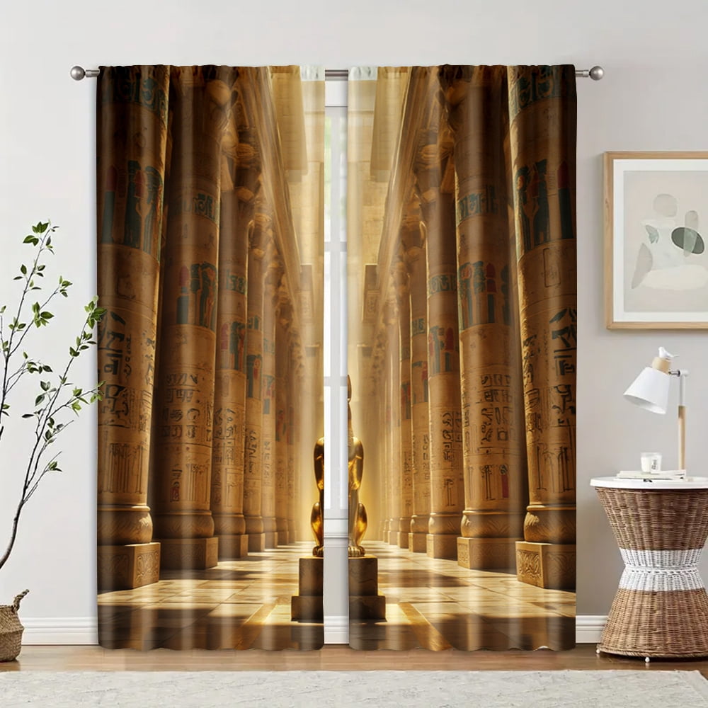 2 pcs filtering curtains Egyptian Temple for use in bedrooms and living ...