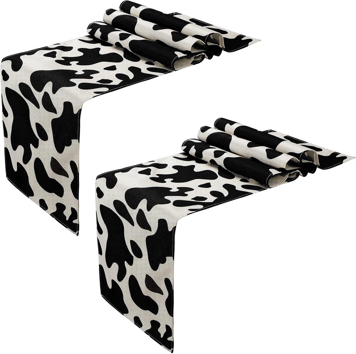 **2 pcs linen cow print table runner farm black and white cowhide ...
