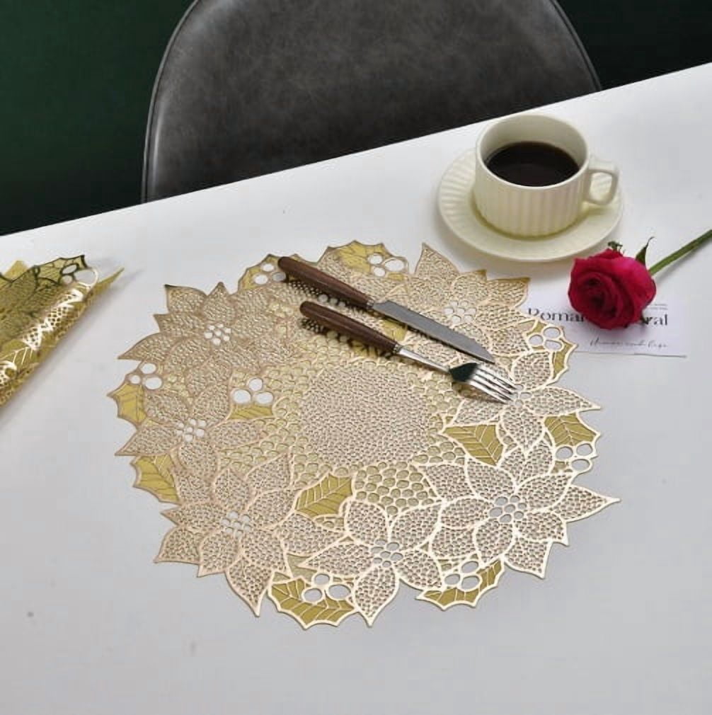 2 pcs (mats only) Holly leaf design hollow flower placemats irregular ...