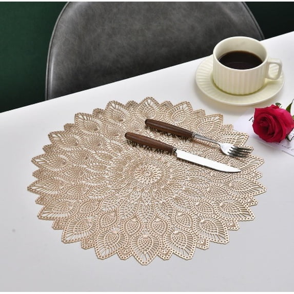 2 pcs (mats only) peacock feather design hollow feather table mats PVC ...