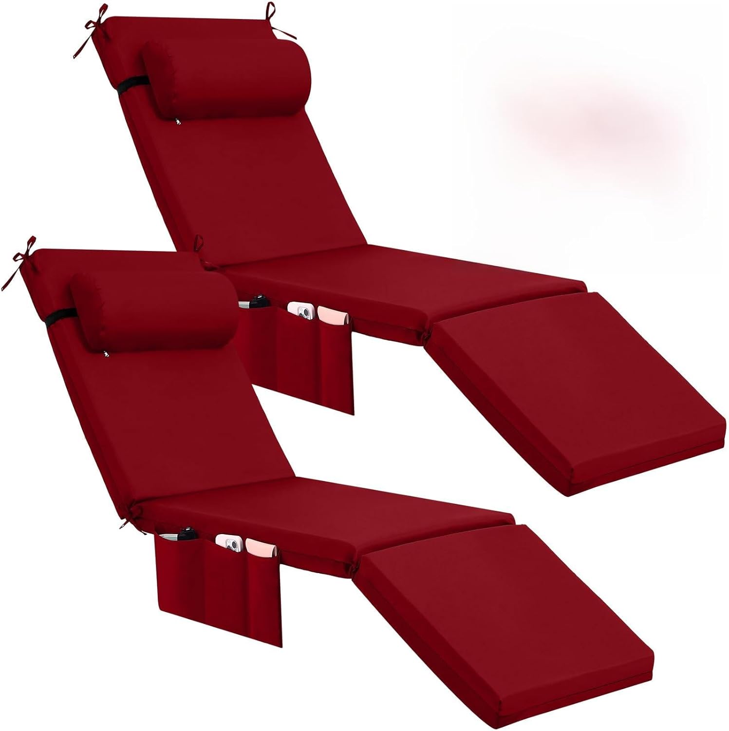 2 pcs outdoor chaise lounge cushion with pillow and side pockets ...