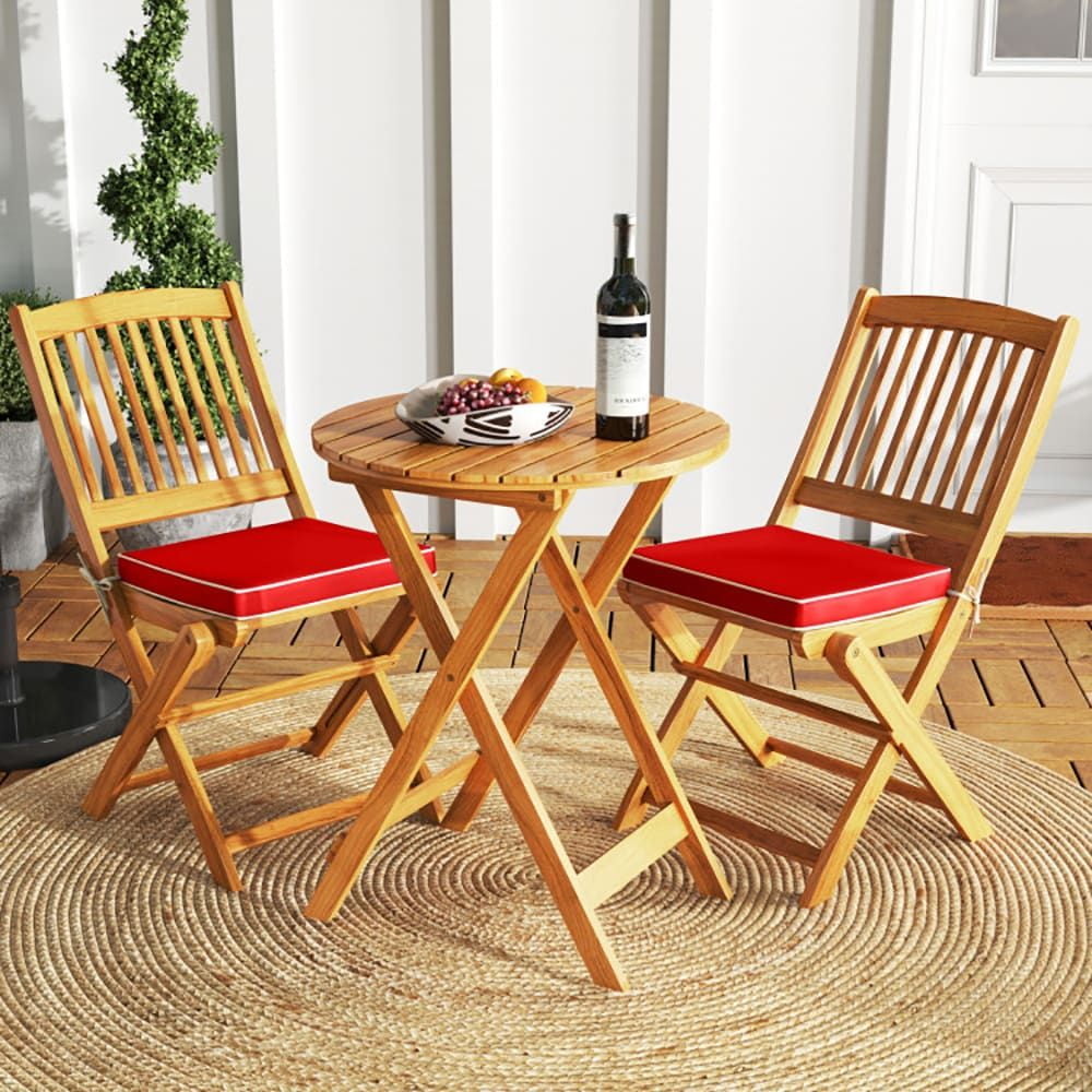 2 pcs/set Solid Wood Frame Outdoor Quick-Folding Chairs with Seat Cushions Red Acacia Wood ...