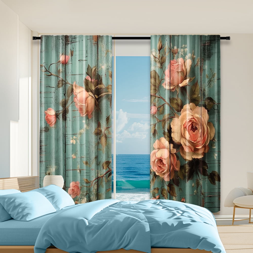 2 pcs versatile polyester transparent curtains for home decoration rose ...
