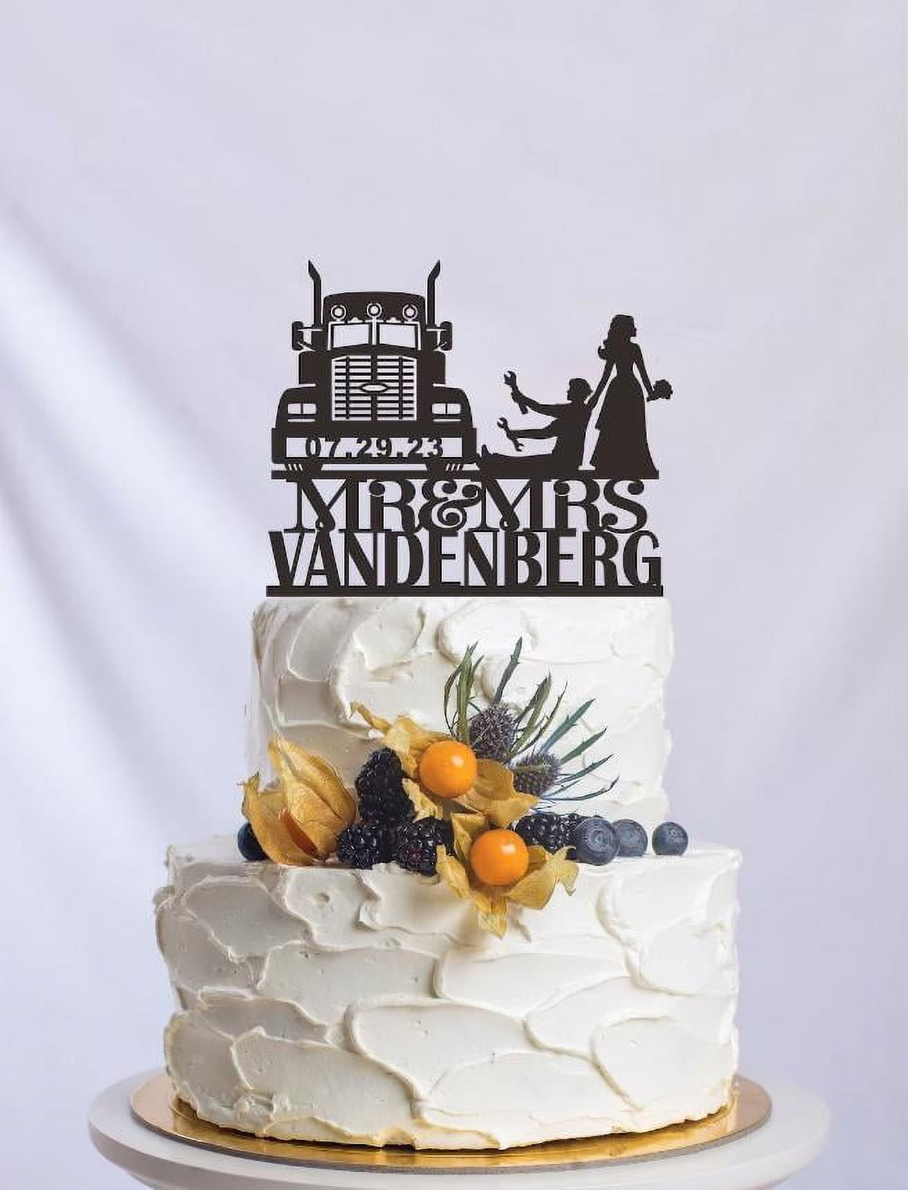 Trucker Wedding Cake Topper, Truck Cake Topper, Bride Dragging Groom ...