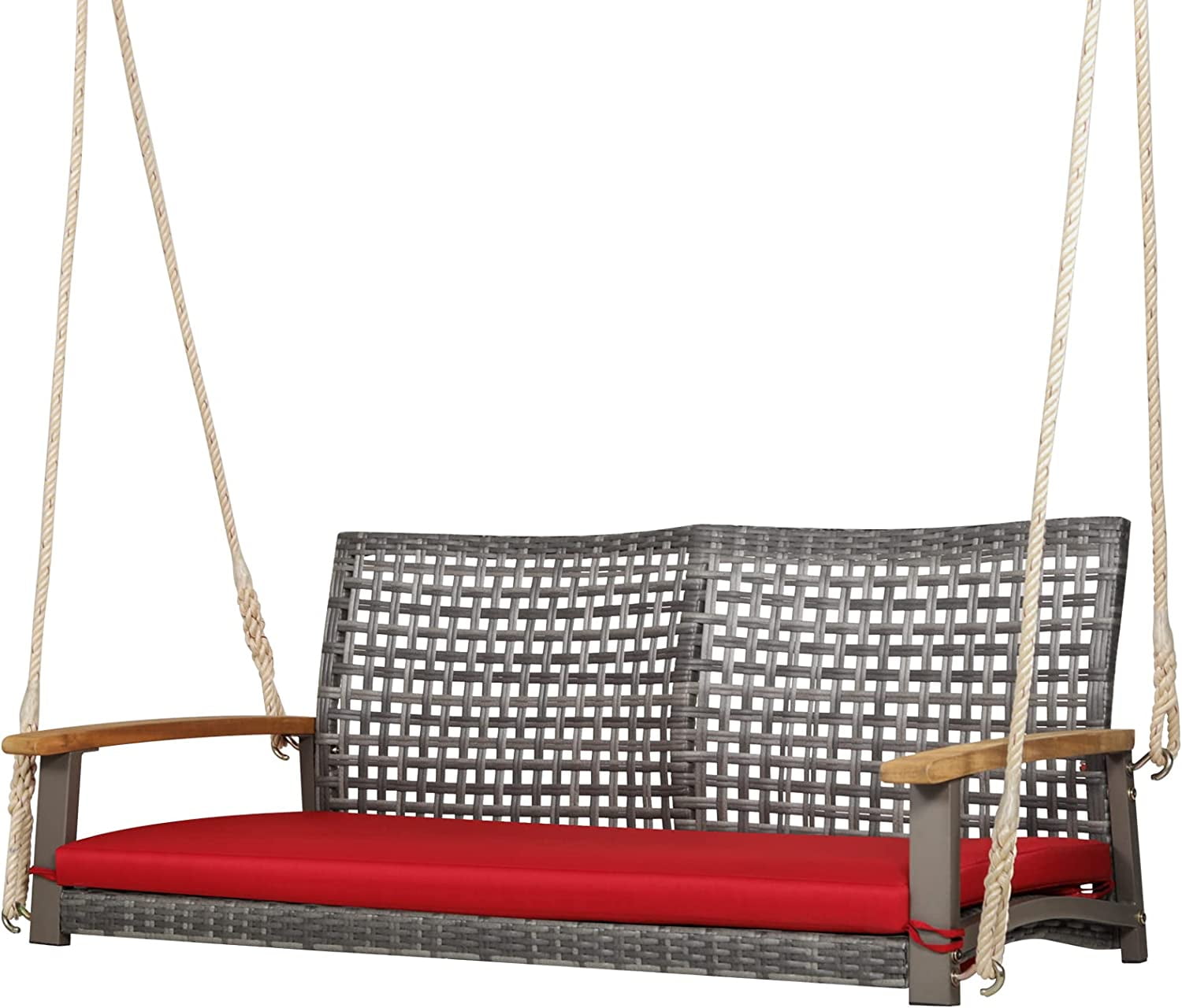 **2-person outdoor porch swing with 118" hanging ropes, patiojoy pe ...