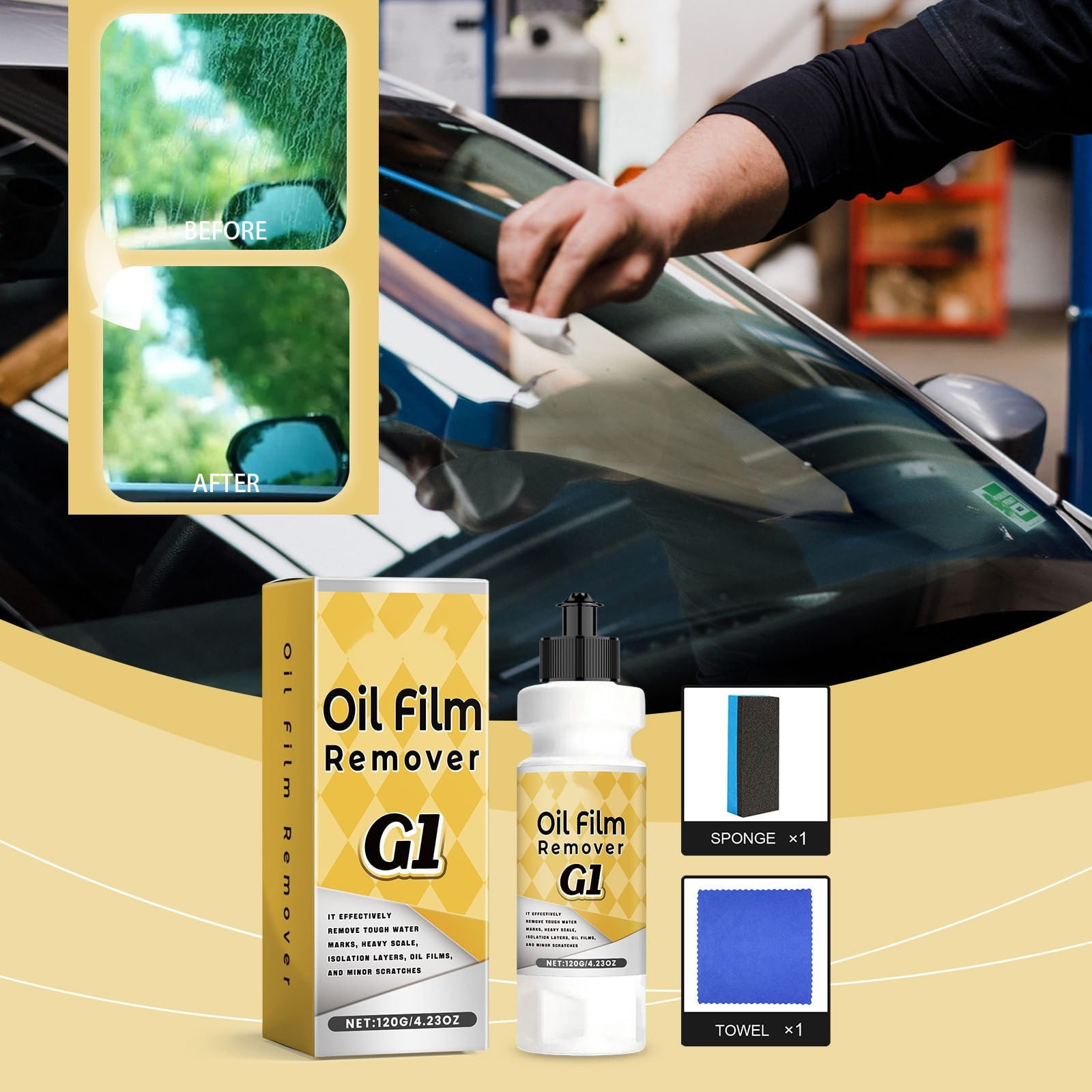 2-piece Fast Dissolve Glass Cleaner, Oil Film Remover, Anti-residue ...