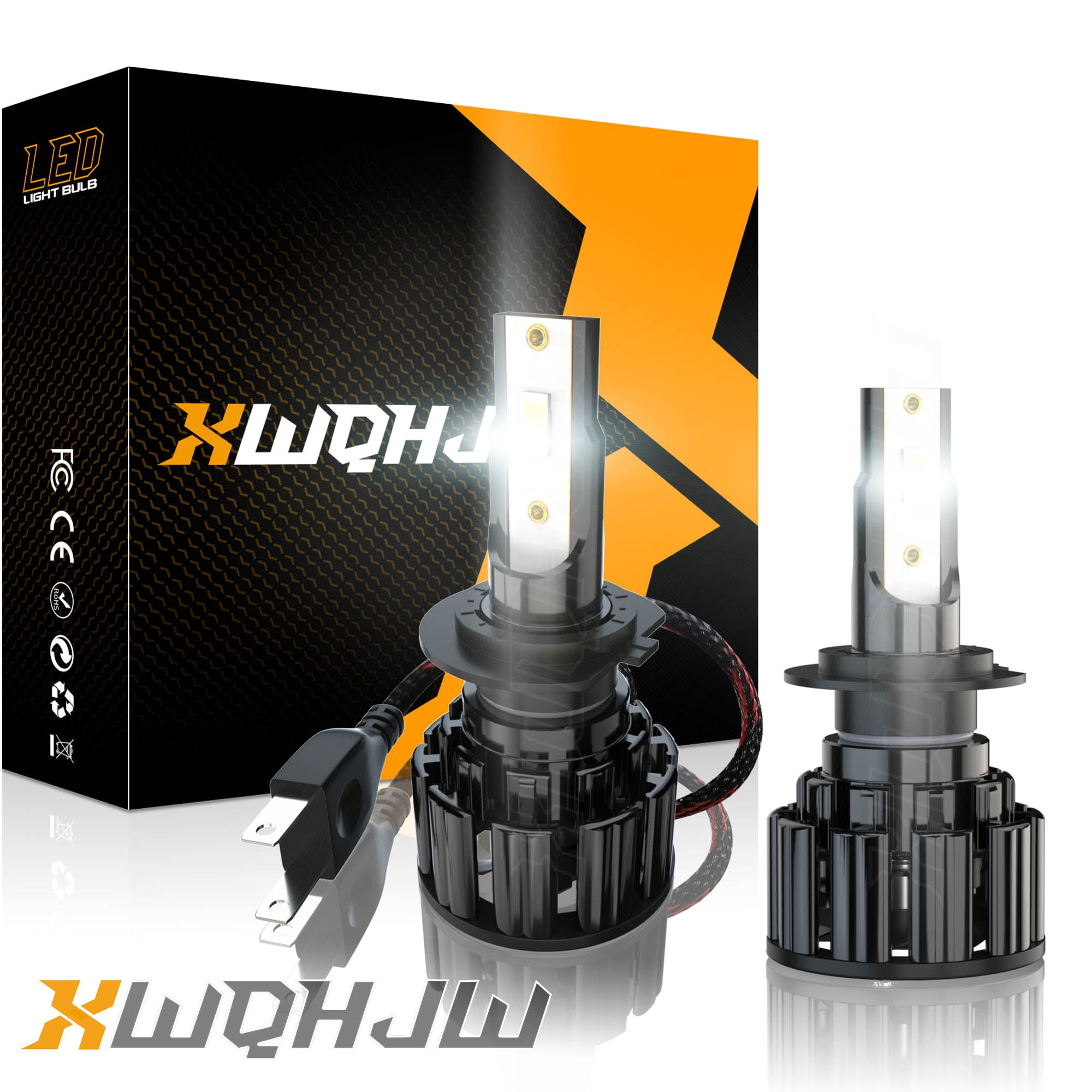2-piece H7 LED bulb conversion kit with high beam ultra bright 6000K ...