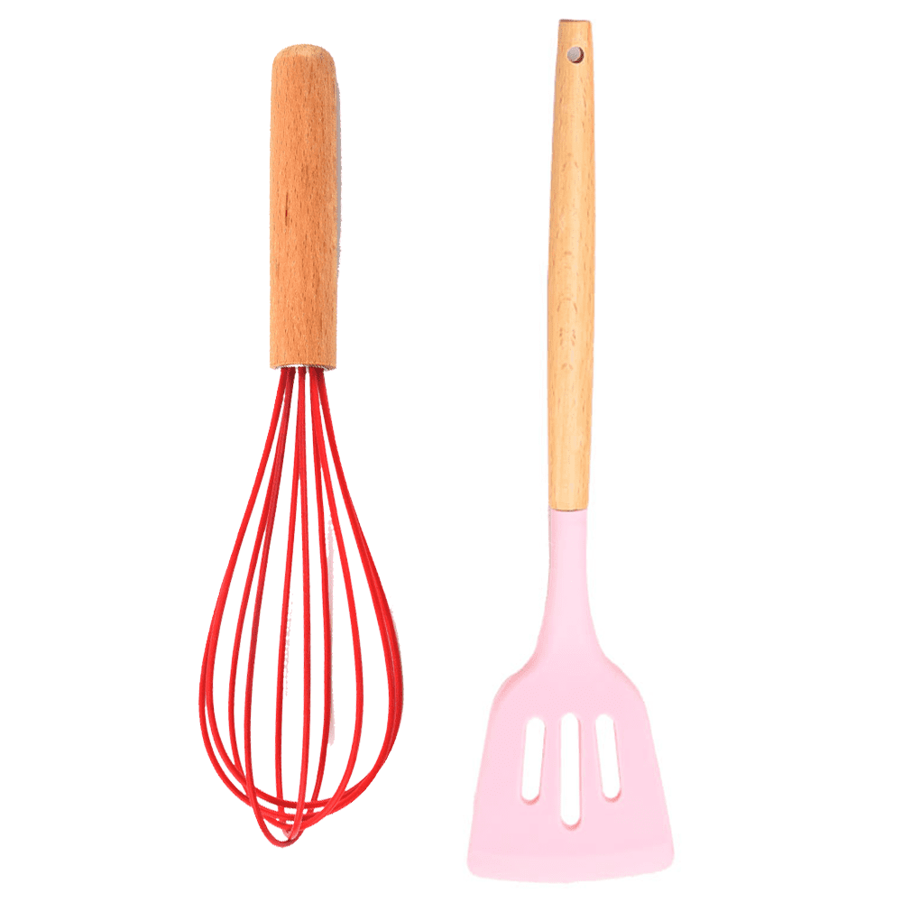 2-piece Non-stick Silicone Utensil , Kitchen Gadgets, Wooden Handle BPA ...