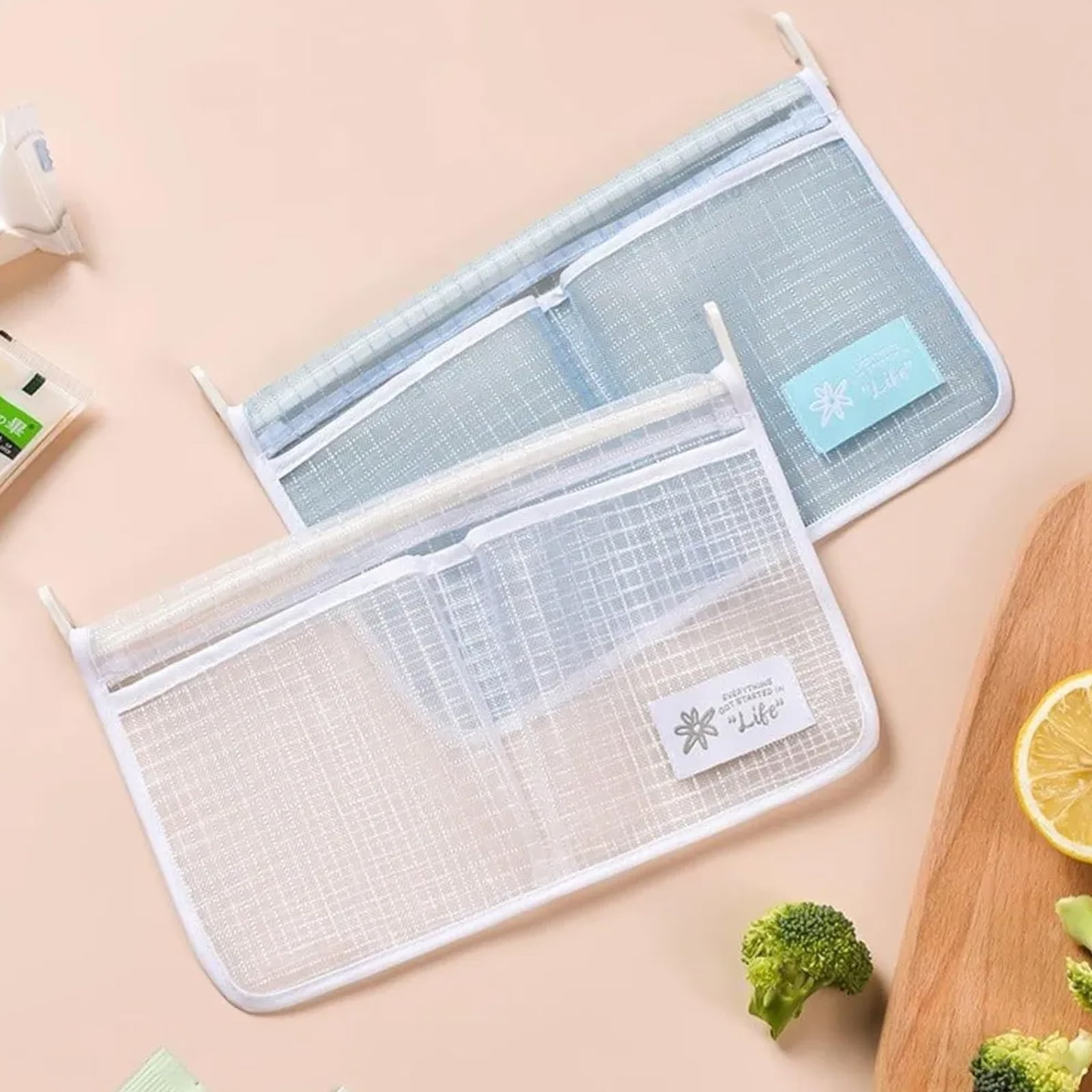 2 piece Refrigerator Door Organizer Set Fridge Hanging Mesh Bag for ...