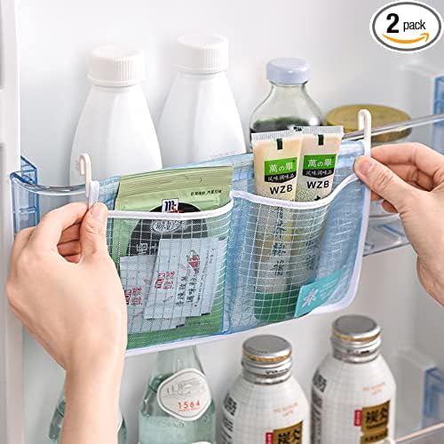 2 piece Refrigerator Door Organizer Set Fridge Hanging Mesh Bag for ...