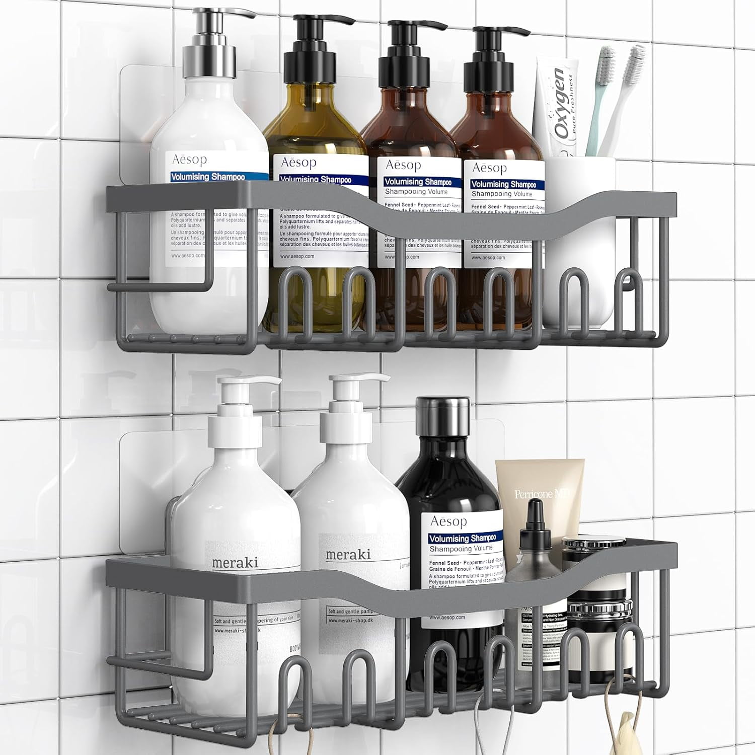 2-piece Set, Adhesive Shower Rack for Bathroom Storage, Home Decoration ...
