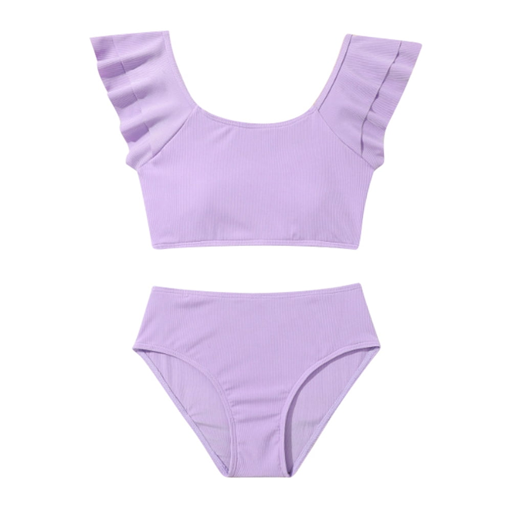 2-piece Set Girls Solid Color Separates Swimsuit Girls Bikini Swimsuit ...